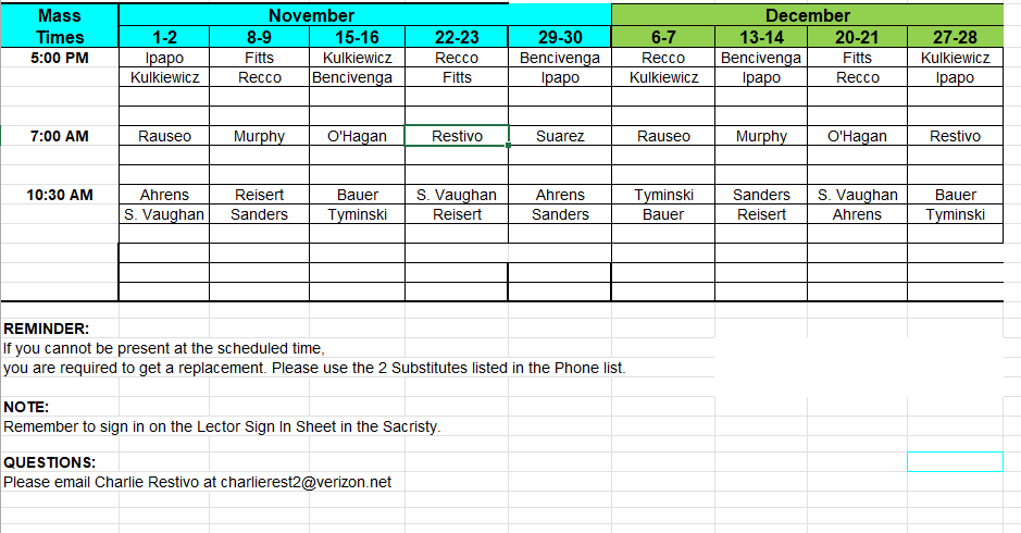 Lector Schedule