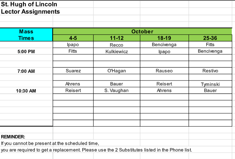 Lector Schedule